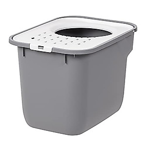 IRIS USA Square Top Entry Cat Litter Box, Large Kitty Litter Tray with Litter Catching Lid Less Tracking Dog Proof and Privacy Walls, Gray/White