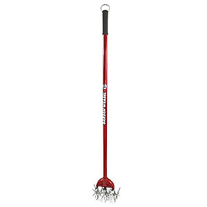 Garden Weasel Cultivator – Break Up Soil, Detachable Tines, Long Handle, 54.5” Long, red and silver