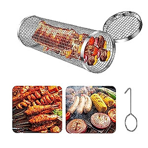 Yunsuelo BBQ Net Tube - Rolling Grilling Basket, Greatest Grilling Basket Ever, Stainless Steel Wire Mesh Cylinder Grill Basket, Portable Outdoor Camping Non-Stick Barbecue (7.87in 2pack)