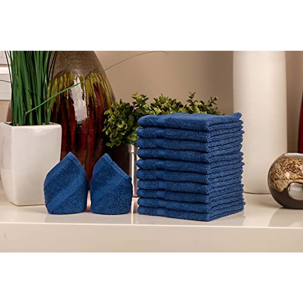 AKTI Premium Cotton Wash Cloths, Pack of 12, 13x13 Inches, 520 GMS, Durable, Quick Dry & Extra Absorbent Cleaning Cloth for Home, Spa, Hotel, Bathroom & Kitchen – Navy Washcloths