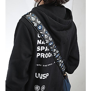 Embroidery Flowers Genuine Leather Handbags Strap HandBag Straps Replacement Shoulder Bag Straps (Black-02)