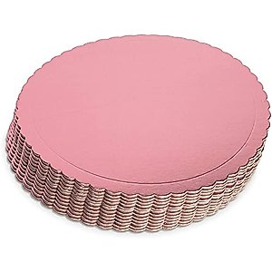Rose Gold Foil Cake Boards, Scalloped Dessert Base (12 Inches, 12 Pack)