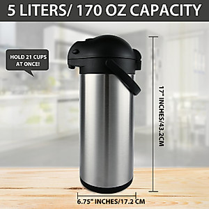 Heritage66 Stainless Steel Thermal Coffee Carafe Airpot-Large Beverage Dispenser Triple Wall Thermos Vacuum insulated Keeping Hot Coffee for 10 hours tea water coffee (5Liter /170 OZ)