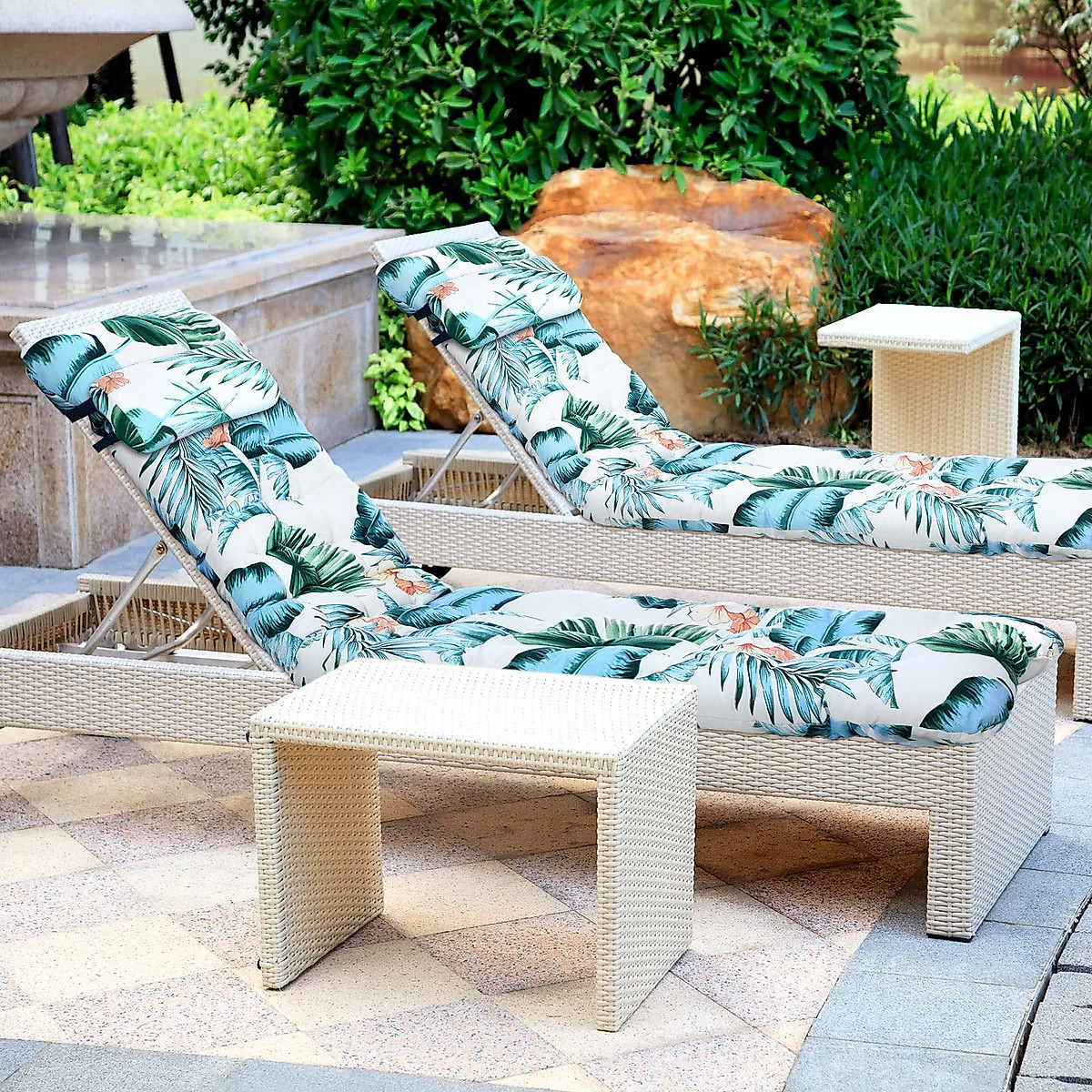 Kigley 2 Set 67 x 21 Inch Chaise Lounge Cushion Lounge Chair Cushions for Outside Bench Cushions for Outdoor Furniture Lounger Chaise Lounge Pads Outdoor with Headrest 8 Ties(Hawaii)