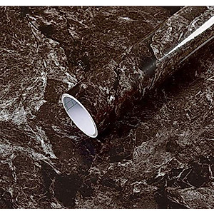 Yija Black Brown Marble Removable Wallpaper Film Self-Adhesive Granite Sticker Kitchen Peel Stick Backsplash Marble Tile Countertop Furniture Shelf 15.6In by79In