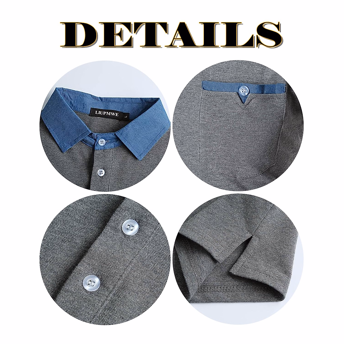 LIUPMWE Long Sleeve Polo Shirts for Men with Pocket Denim Collar Soft Cotton Shirts Golf T-Shirt