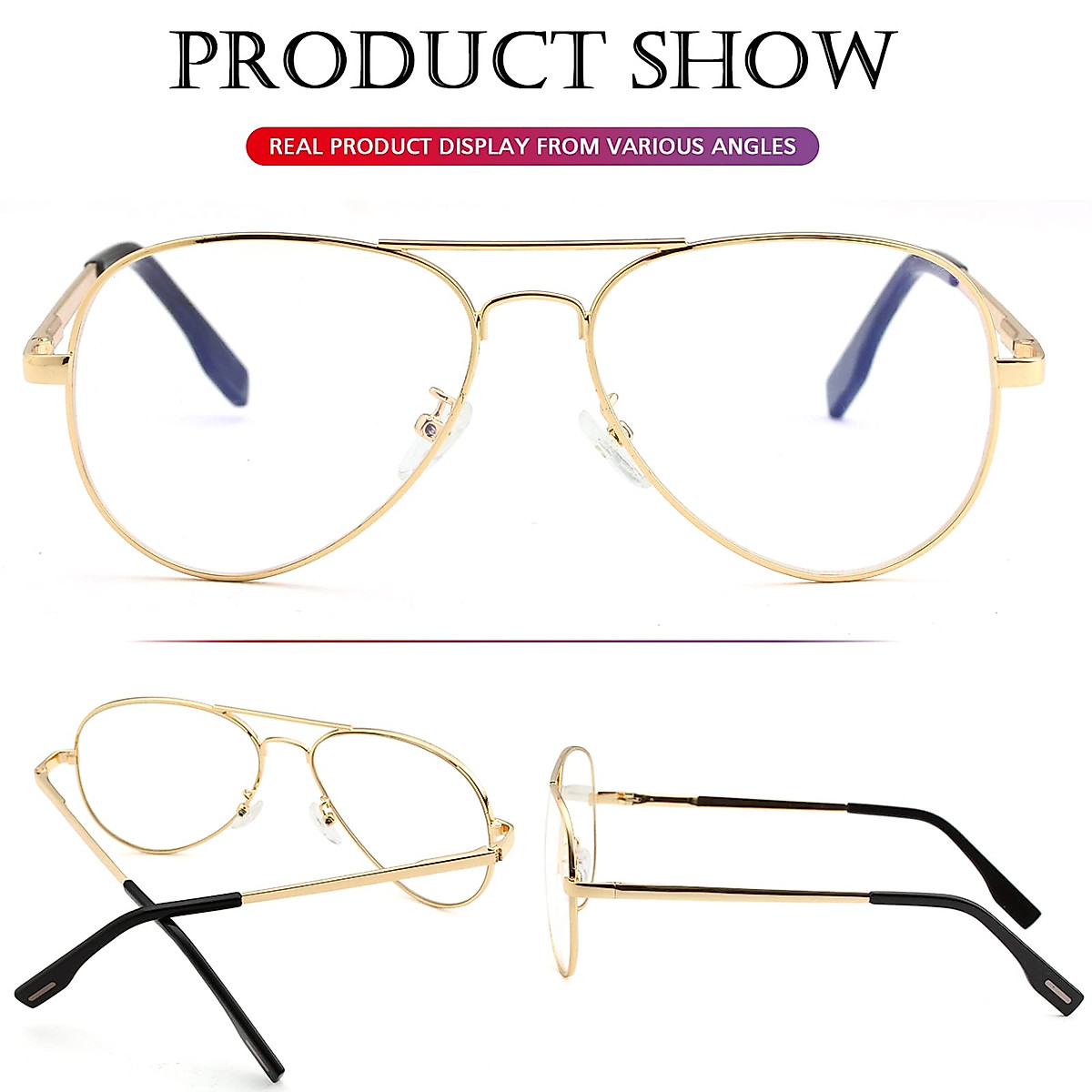 PORADAY Classic Aviator Glasses Clear Lens Metal Frame Eyewear for Men Women (Gold Frame/Clear Lens)