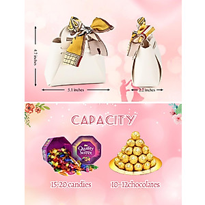 NOWDER 12 Pack Leather Wedding Candy Gift Bags with Handle Reusable Party Favor Boxes for Baby Showers Birthday Christmas Halloween (Beige)