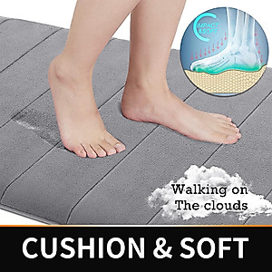 Yimobra Bathroom Rugs Sets 3 Pieces, Soft Comfortable Memory Foam Bath Mat and U-Shaped Toilet Rug Area Rug Set, Non-Slip Water Absorption Quick Drying Bath Rug, Home Decor Accessories, Grey