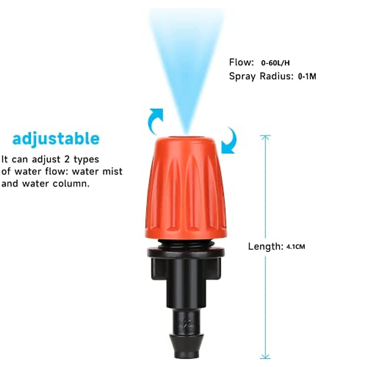 Yulaiyoen 50 Pcs Drip Irrigation Spray Emitters, Adjustable Atomizing Nozzles,1/4 Inch Drip Irrigation Parts Sprayers Drippers for Garden Greenhouse Agricultural Irrigation Patio Misting