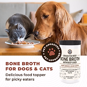 Bone Broth for Dogs and Cats with Beef Liver – Human Grade Grass Fed Beef Bone Broth Powder for Dogs – Dog Food Toppers for Picky Eaters - Supports Joints & Gut Health – Freeze Dried Liver - 8oz