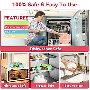 DYB DONGYONGBAO Portion Control Plate For Weight loss 9Inch 5PS, Reusable Wheat Straw Round Plastic Divided Dinner Plates, Microwave And Dishwasher Safe, Suitable For Kids And Adults