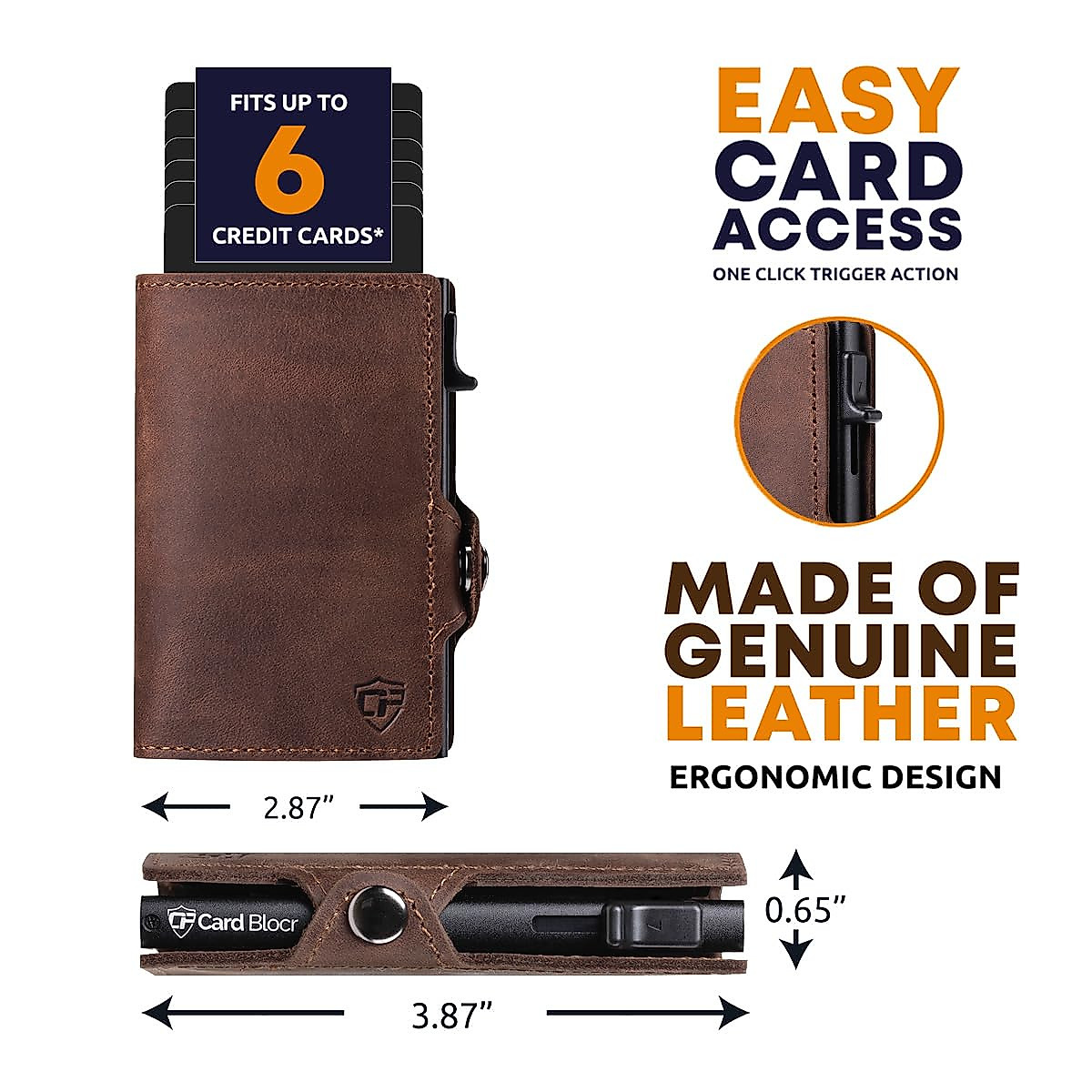 Conceal Plus Wallet for Men, Pop Up Wallet Credit Card Holder - RFID Blocking, Slim Minimalist Credit Card Case (Distressed Brown Genuine Leather)