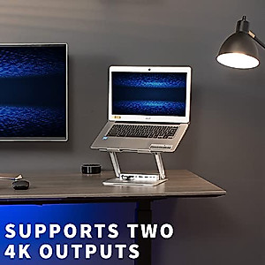 VIVO Universal 11 x 9 inch Height Adjustable Ergonomic Laptop Riser Docking Station with USB-C, USB-A, HDMI 4K60, DP 4K60, PD, RJ45, Tabletop Desk Stand Power Hub, Silver, STAND-V000LD