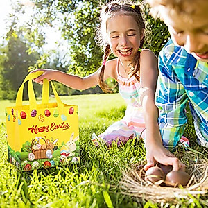 YANGTE 24Pcs Easter Bags Kid Easter Baskets with Handle, Reusable Gift Bags Easter Tote Bag Bulk Non Woven Goodie Bags Party Bags for Easter Egg Hunt Holiday Party Supplies