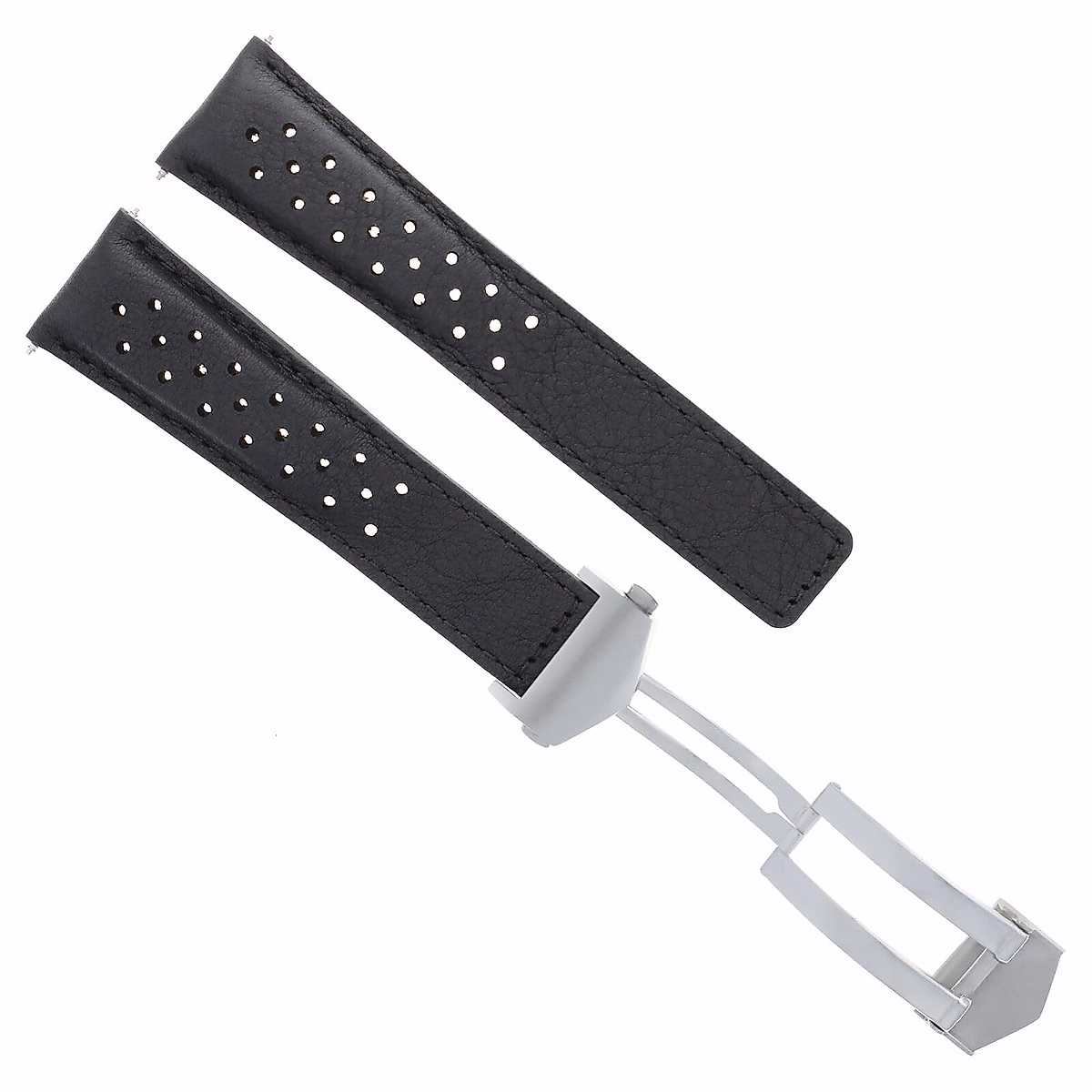 Ewatchparts 22mm Leather Watch Band Strap Compatible With Tag Heuer Monaco Calibre 12 CAW2111 Clasp Black