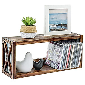 MyGift Solid Burnt Wood Wall Mounted Display Shelves with Corrugated Galvanized Metal and X Design, Floating Shadow Box Cube Shelf