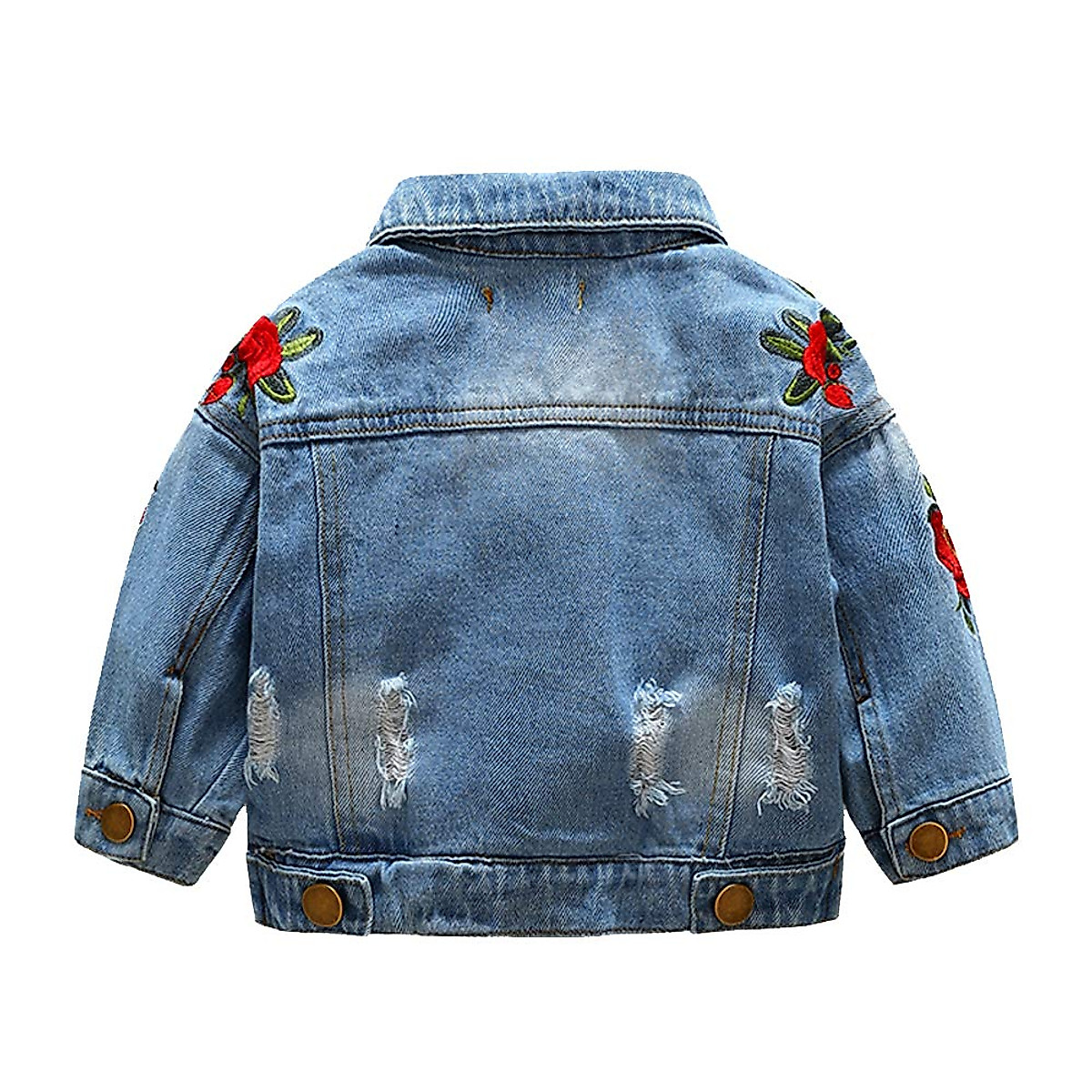 Top and Top Baby Girls Denim Jacket Rose Flower Embroidery Toddler Ripped Denim Coat For Kids (80/9-12 Months), Blue