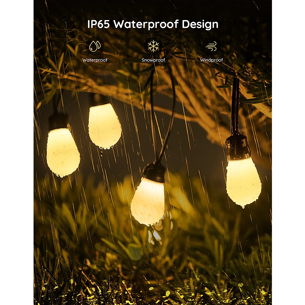 Govee Outdoor String Lights, 48ft WiFi Alexa String Lights with App Control, IP65 Waterproof Outdoor Lights with 15 Dimmable Warm White LED Bulbs for Balcony, Backyard, Party