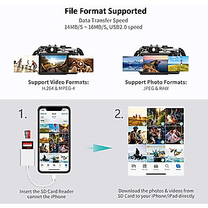 SD Card Reader for iPhone iPad, Apple MFi Certified iPhone SD/Micro SD Card Reader Adapter Cable with Dual Slots for SLR Cameras, Trail Game Camera Viewer, Memory Card Reader for iPhone, Plug and Play