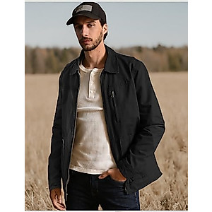 WenVen Men's Casual Canvas Cotton Lightweight Military Jacket (Black,M)