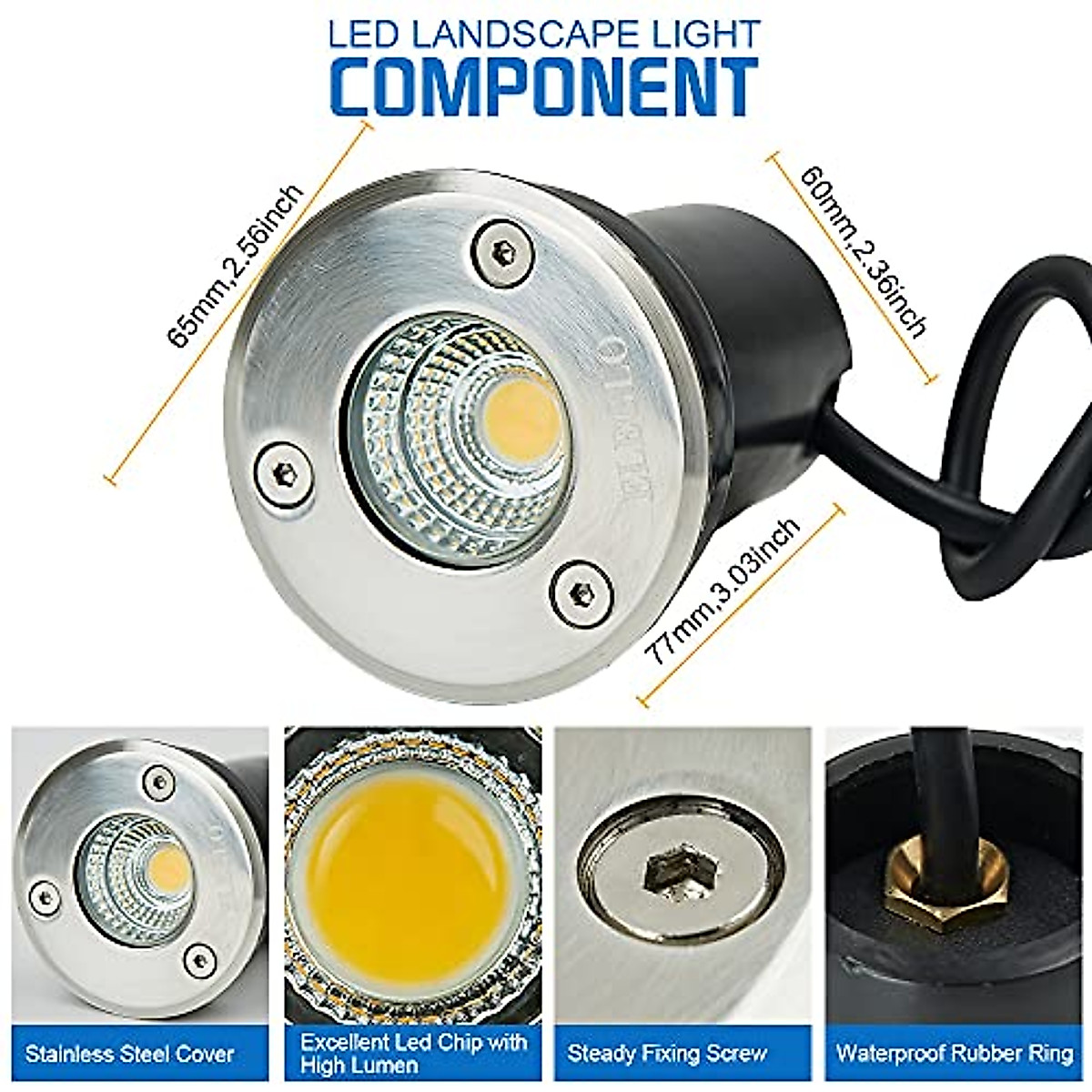 ELEGLO 12 Pack 3W Low Voltage Led Landscape Lights,12V/24V AC/DC Well Lights,IP67 Waterproof In Ground Light and Landscape Lighting for Garden,Yard, Driveway, Deck, Step Up Light(Warm White 12 Pack)