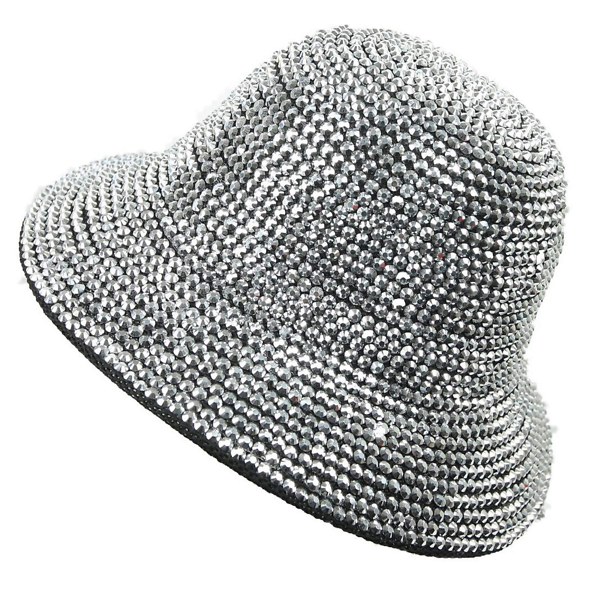 Rhinestone Bucket Hat Bling Bling Large Silver Studded Cap Hip Hop Rainbow Caps Headwear (Silver)