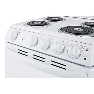 Summit 20" Electric Range, 220V 4 Burner Range, 2.3 cu.ft. oven, White- RE203W