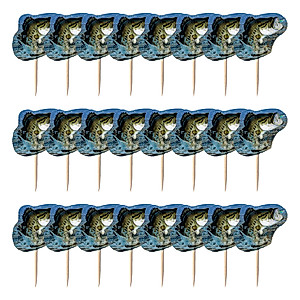 Havercamp 24 Count Bass Party Picks | Gone Fishin' Party Collection for Birthday, Retirement, Fishing Tournament