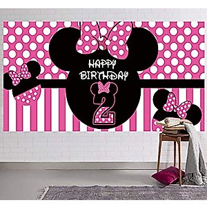 Minnie 2nd Birthday Backdrop, Minnie 2nd Birthday Banner Party Supplies, Minnie 2nd Birthday Decorations, Second Birthday Photography Background (6.6 x 3.3 ft)