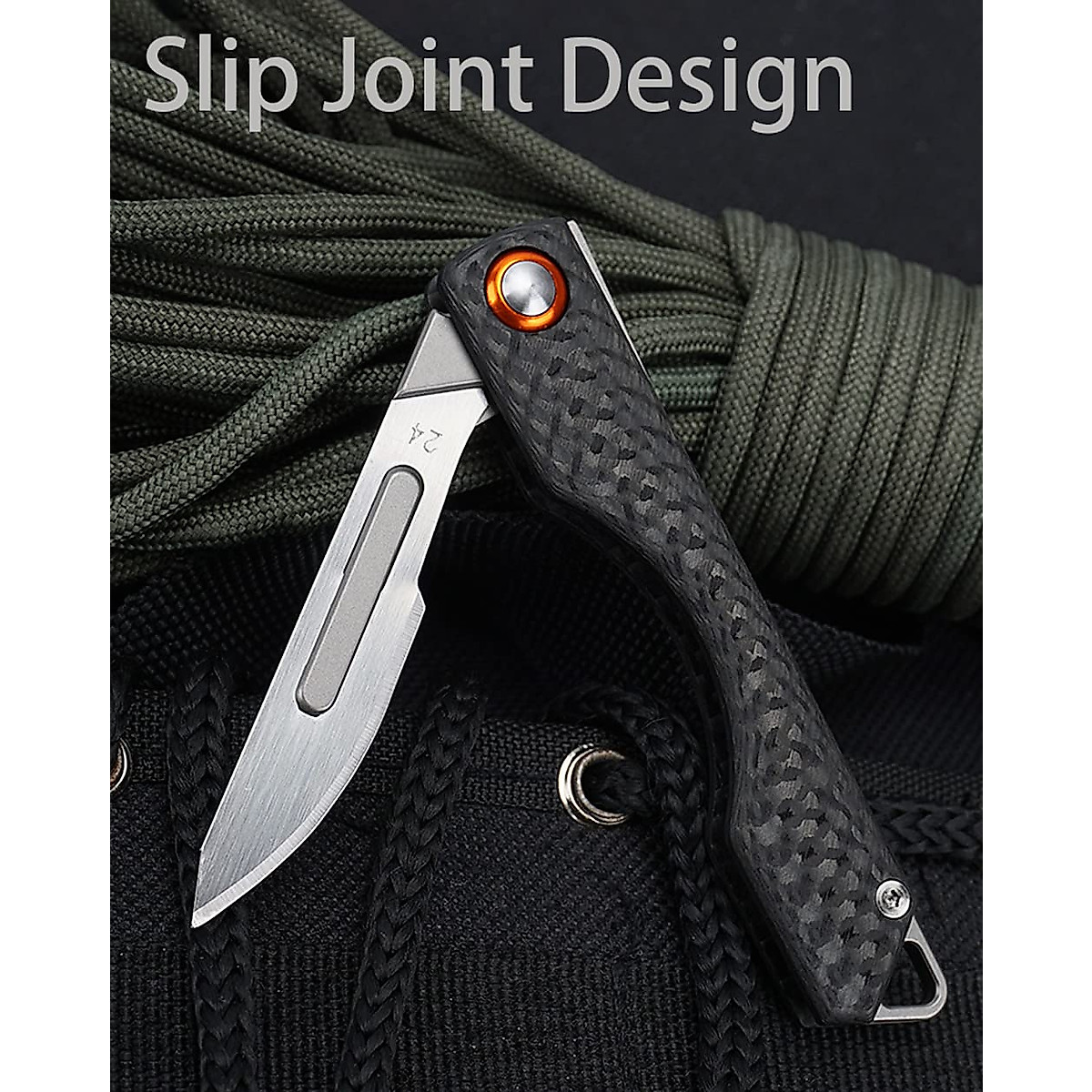ainhue A32-CF Compact Slip Joint Scalpel Folding Pocket Knife, 10pcs #24 Replaceable Blade, 3.2 inches Contoured Carbon Fiber Handle with Lanyard, Utility EDC Keychain Box Opening Knives