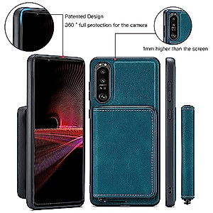 Asuwish Phone Case for Sony Xperia 1 III 3 / Experia1iii 5G Wallet Cover with Tempered Glass Screen Protector and Credit Card Holder Zipper Stand Leather Cell Experia 1III 5G XQ-BC72 Women Men Blue