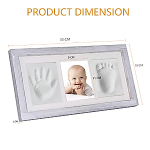 Baby Hand & Footprint Kit, Newborn Keepsake Box in Rustic Farmhouse Frame, Clay Casting Kit for Baby Shower Gifts, Boys & Girls - Baby Nursery Decor - Bonus Stencil Included (Grey)