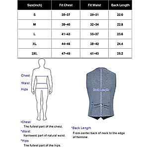 PJ PAUL JONES Mens 1940s Button Down Vests Solid Retro Slim Fit Waistcoat Brown L