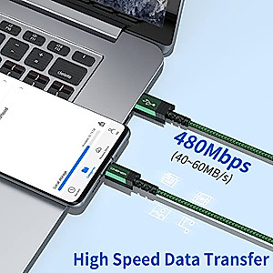 Car Carplay Cable for iPhone 15 15 Pro Max 15 Plus Cable, (3.3ft 2-Pack) USB A to USB C 3A Fast Charging Braided Charge Cord Compatible with Samsung Galaxy S20 S10 S9 S8 Plus,USB C Charger(Green)