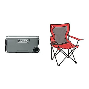 Coleman Ice Chest | Coleman 316 Series Wheeled Hard Coolers, 100qt Rock Grey & Broadband Mesh Quad Camping Chair