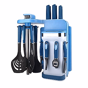 FIVETAS Kitchen Utensils Set with Holder, Nylon Cooking Utensils Set,6Pieces Stainless Steel Knives Set for Kitchen,Vegetable Peeler Knife,Cheese Grater,Cleaning Brush and 2 Plastic Cutting Boards.