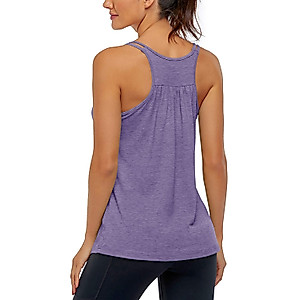 Hibelle Tank Tops with Built in Bra, Women's Yoga Workout Running Tanks Racerback Seamless Padded Sports Bras Teen Girls Fitness Hiking Athletic Tennis Shirts Light Purple Medium