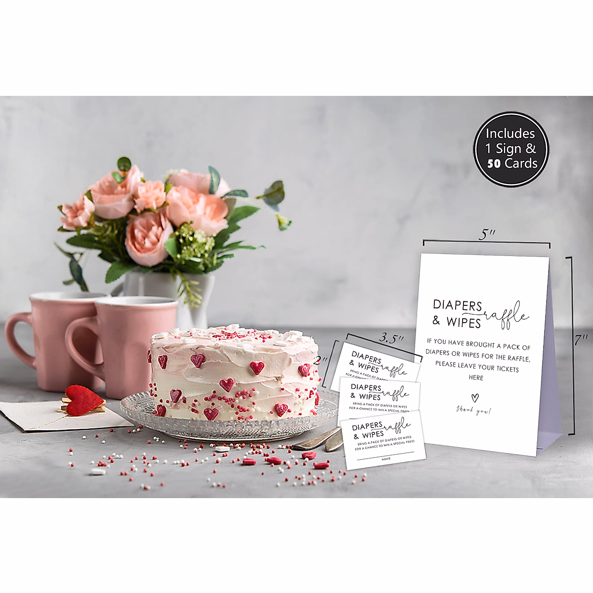 Diaper Raffle Tickets for Baby Shower,Rustic Baby Shower Decorations,Fun Baby Shower Games for Adults,Baby Shower Games Gender Neutral,1 Sign & 50 Cards Set