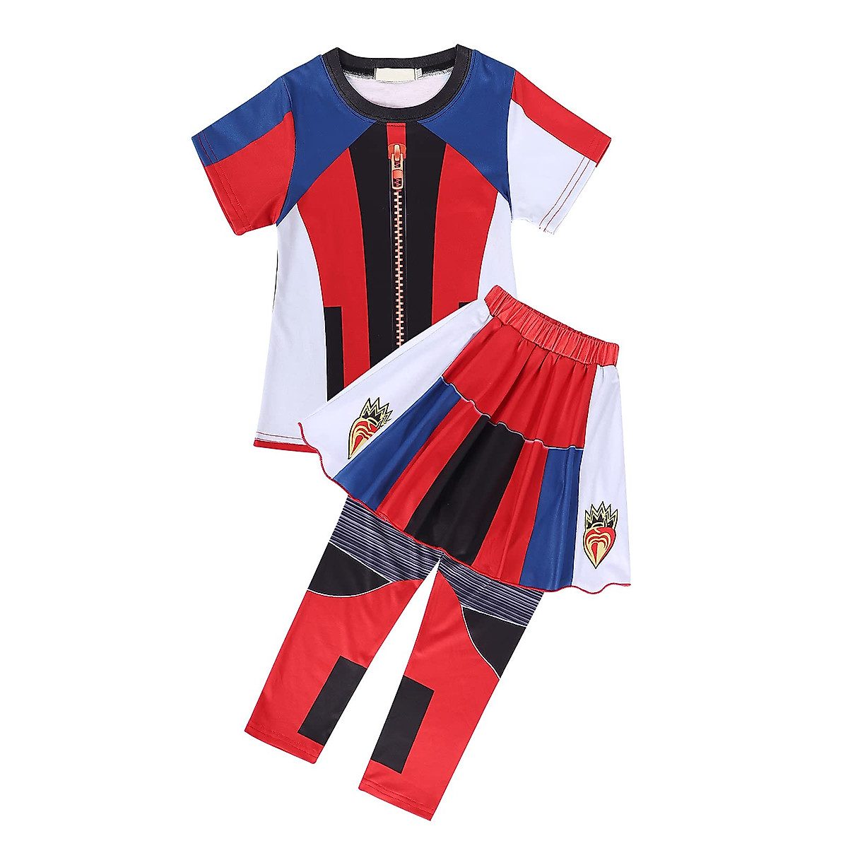 HenzWorld Descendants Evie Costume Kids Halloween Cosplay Birthday Gift Pretend Play Dress up Fancy Party Clothes Pants Set Wig Red,7-8 Years