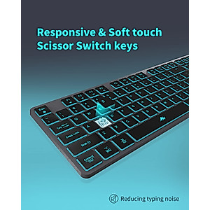 Wireless Backlit Keyboard, Rechargeable USB Silent Keyboard, 2.4G Cordless Full Size, Compatible with Apple iMac, MacBook and PC, Computer Laptop, Space Gray…
