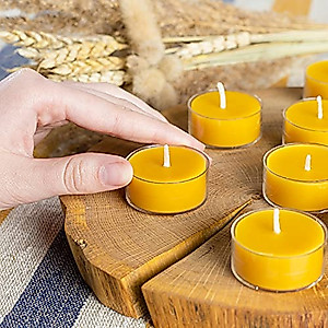 CANDWAX Pure Beeswax Tealight Candles Set of 24-3,5 Hours Burning Handmade Honey Yellow Candles - Smokeless Pure Bees Wax Home Decor Natural Candles
