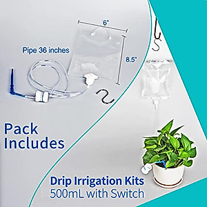 Drip Irrigation Kits, 500mL Bag Drip Watering System for Potted Plants with Adjustable Flow, Self Automatic Watering System for House Plants Flowers, Irrigation Device, Plant Waterer for Indoor Outdoor Gardening Plants