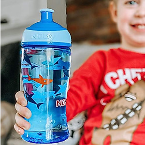 Nuby Thirsty Kids Tritan Free Flow Pop Up Super Slurp Water Bottle, Shark, 1 Pack, 12 Oz