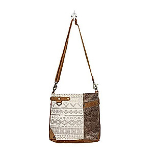 Myra Bag Floral Side Upcycled Canvas & Cowhide Leather Shoulder Bag S-1217