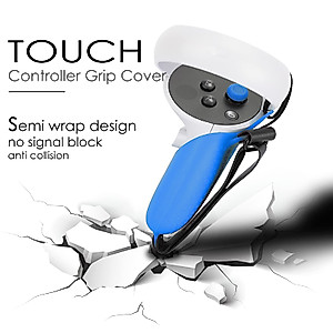 Face Cover & Controller Grip Protective Sleeve for Oculus Quest 2 Light Proof Silicone Face Pad Cushion Anti Collision Handle Cover Shell w/Adjustable Wrist Knuckle Strap No Signal Block (Blue)