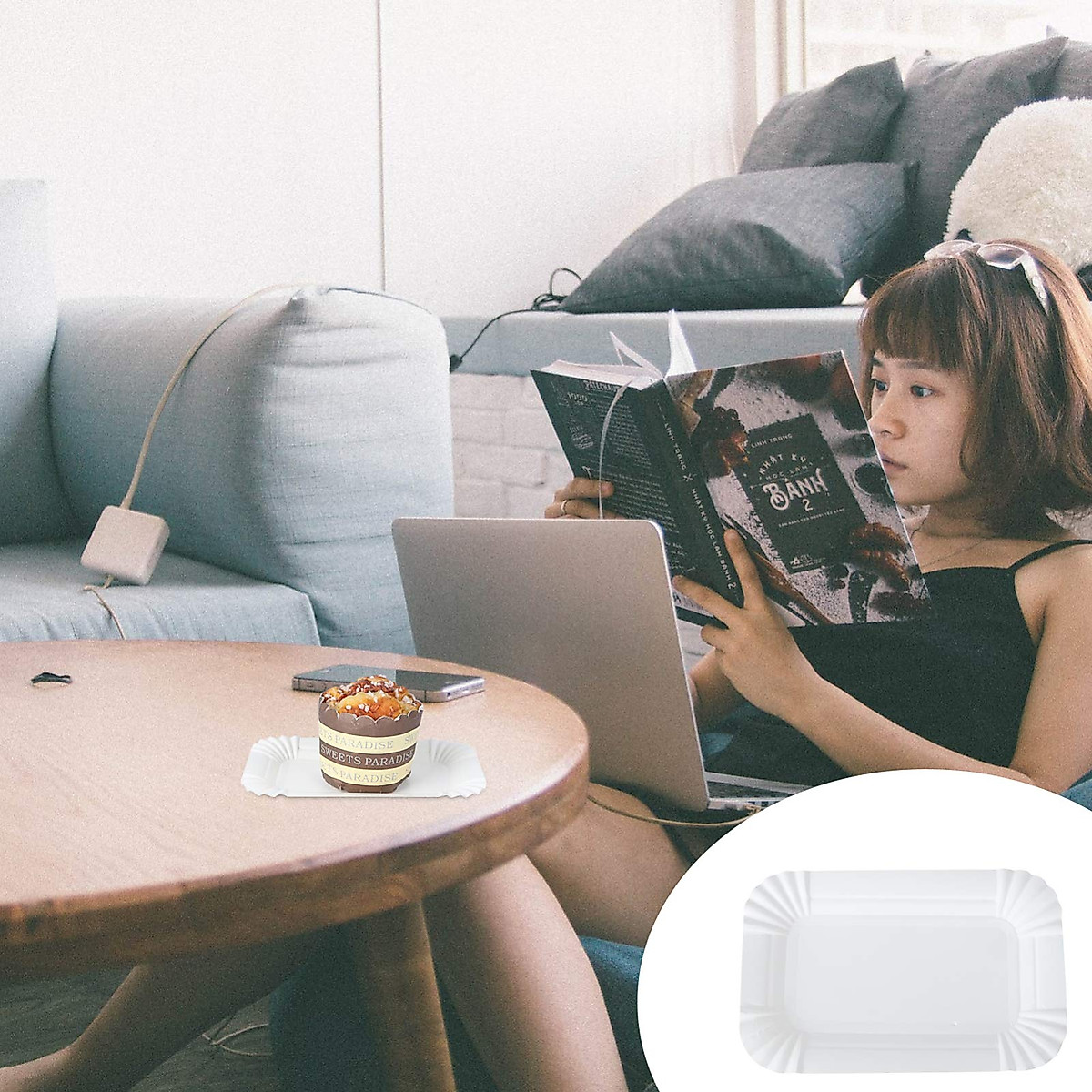 100PCS Paper plate for cake Fruits Tray dishwasher tray dinner Dish birthday disposable dinnerware disposable serving trays Party Paper Plates rectangle Foam white meat dish