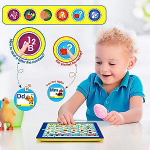 6-in-1 Kids Tablet with ABC/Words/Numbers/Color/Games/Music - Interactive Educational Electronic Toys Makes Learning Fun, Toddler Learning Toys Gifts for Age 3 4 5 Year Old Boys Girls&Preschool