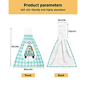ZFUNCING Hand Tie Towel Set of 2,Teal Farm Truck Daisy Floral Gingham Check Hanging Kitchen Towels with Loop, Absorbent Tea Bar Dish Towel Fast Drying Towels for Bathroom,Pastoral Sunflower