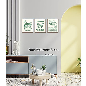 LiTiu Inspirational Quotes Butterfly Look for Something Positive in Each Day Retro Green Trendy Wall Art Poster Prints Decor, 8”x10”Set Of 3, Preppy Artwork Girls Gifts for Women, Decorations For Girls Room